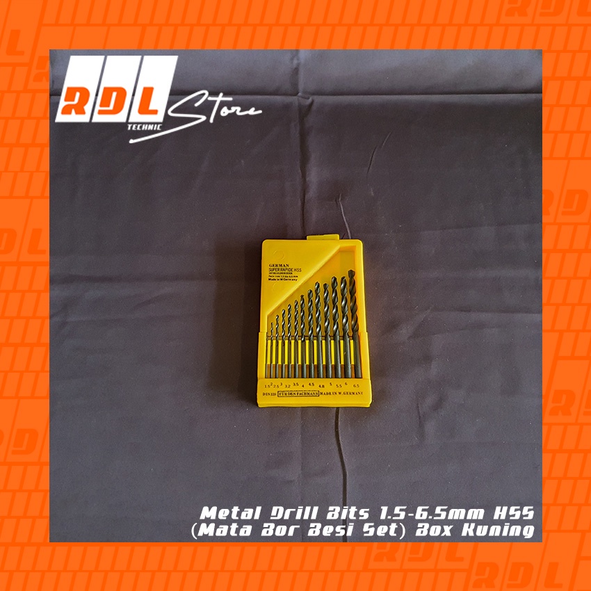 Jual Metal Drill Bits 1.5-6.5mm HSS (Mata Bor Besi Set) Box Kuning ...