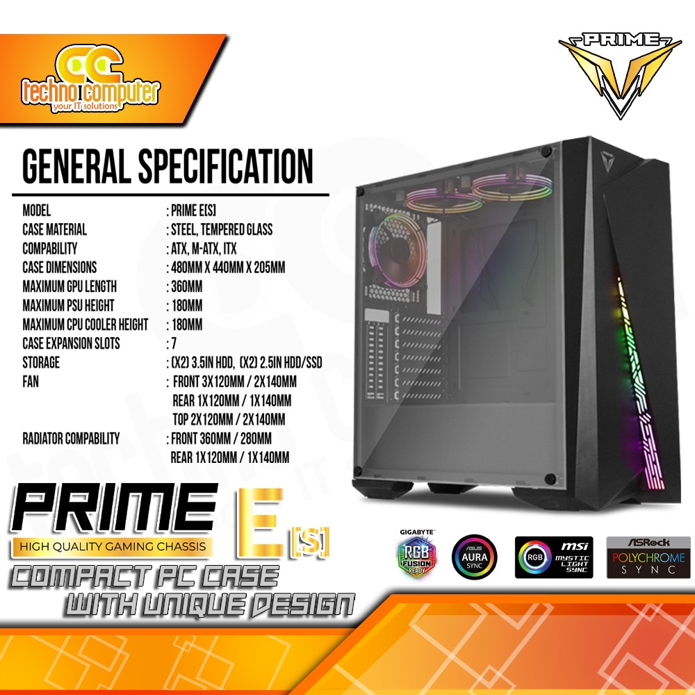 Jual CASING PRIME GAMING E-[S] - ATX Case Tempered Glass (Free 3x RGB ...