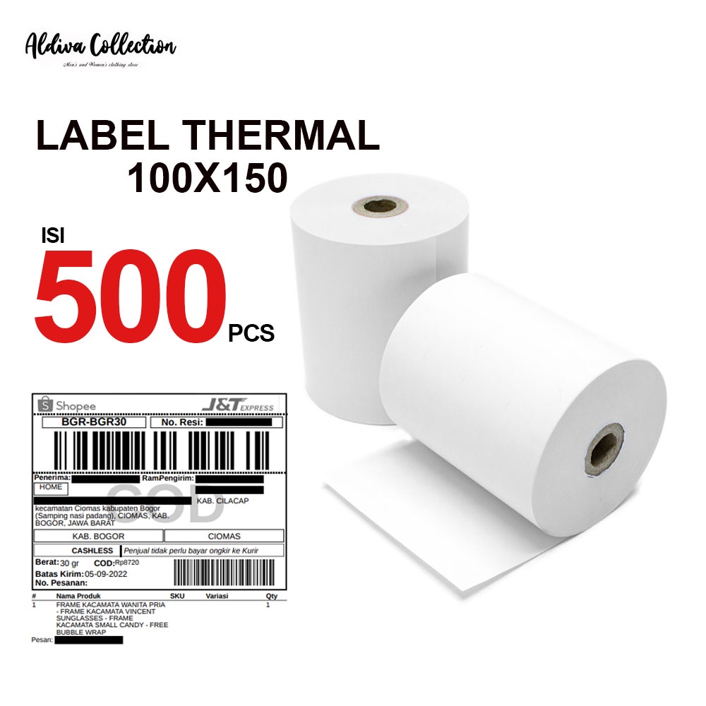 Jual KERTAS THERMAL STICKER LABEL BARCODE ROLL UKURAN 100X150 MM ISI 500PCS LABEL RESI | Shopee ...