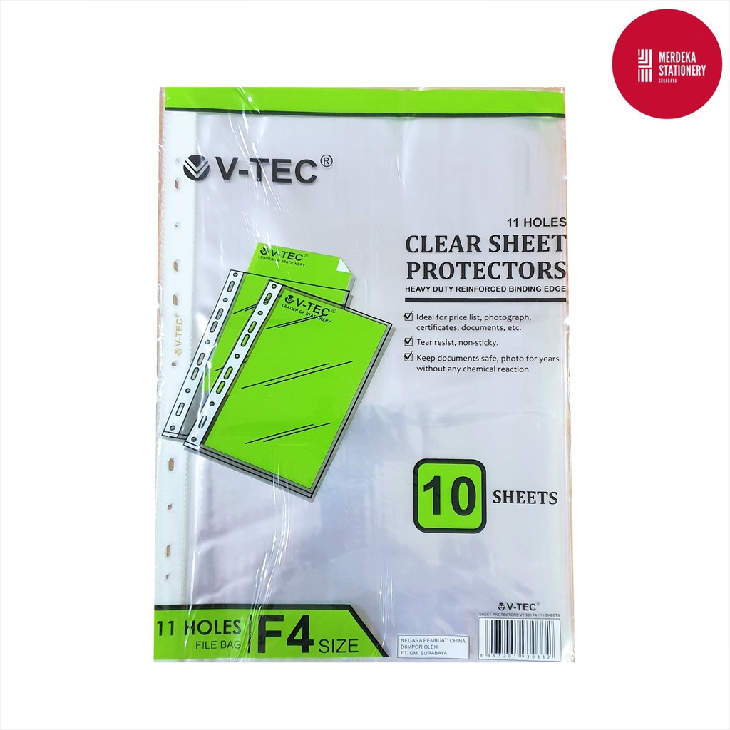 Jual (10 Lembar)Clear Sheet Protector/Plastik V-TEC F4/Folio 11 lubang ...
