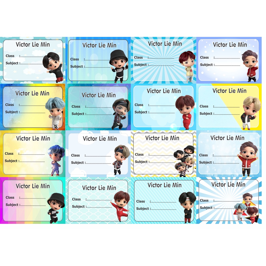 Jual KPOP BT$ Label stiker buku nam akelas mapel custom | Shopee Indonesia