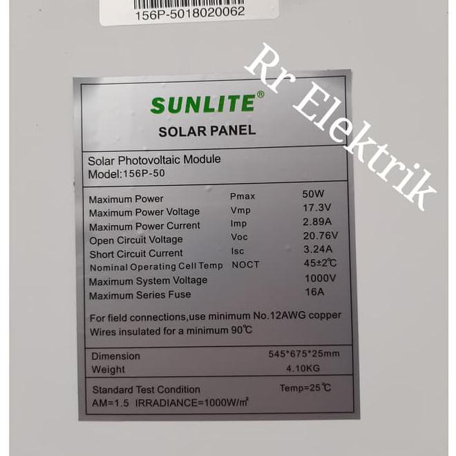 Jual Harga Promo Solar Panel / Panel Surya / Solar Cell Sunlite 50Wp ...