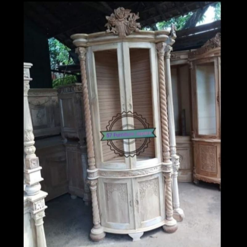 Jual Rak lemari ruangan pojok sudut ukir jepara kayu jati mentahan ...