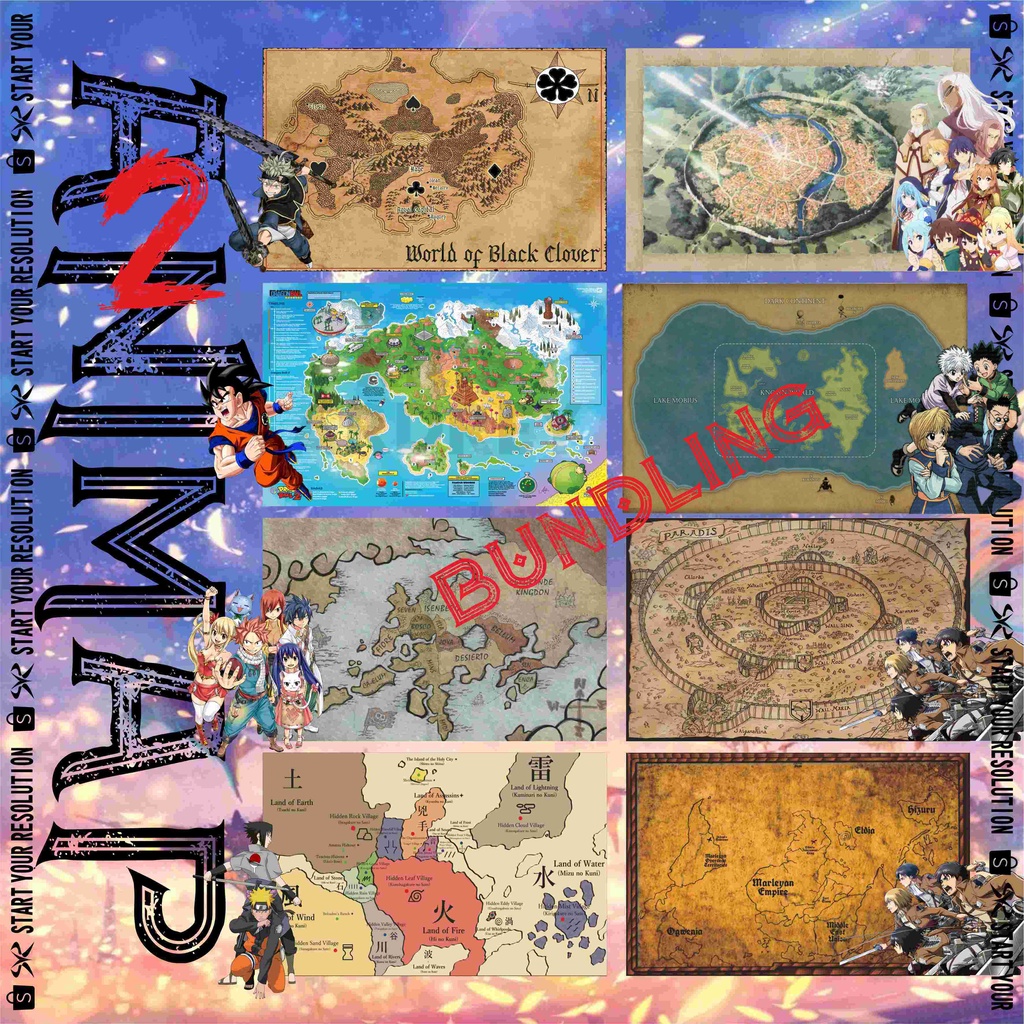 Jual Bundle 8 Poster Map Anime - Peta Anime One Piece / Peta Attack On ...