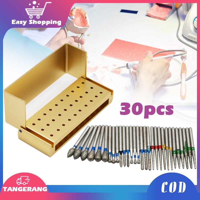 Jual 30pcs Dental Diamond Bur Dental Bur Set High Speed Mata Bur Gigi Dan Bur Holder | Shopee ...