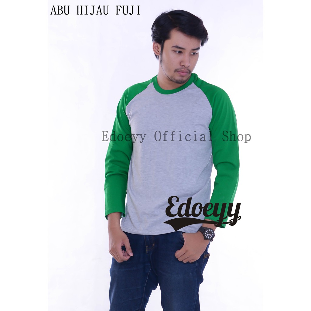 Jual Raglan Lengan Panjang Abu Hijau Fuji /kaos Reglan/Raglan polos ...