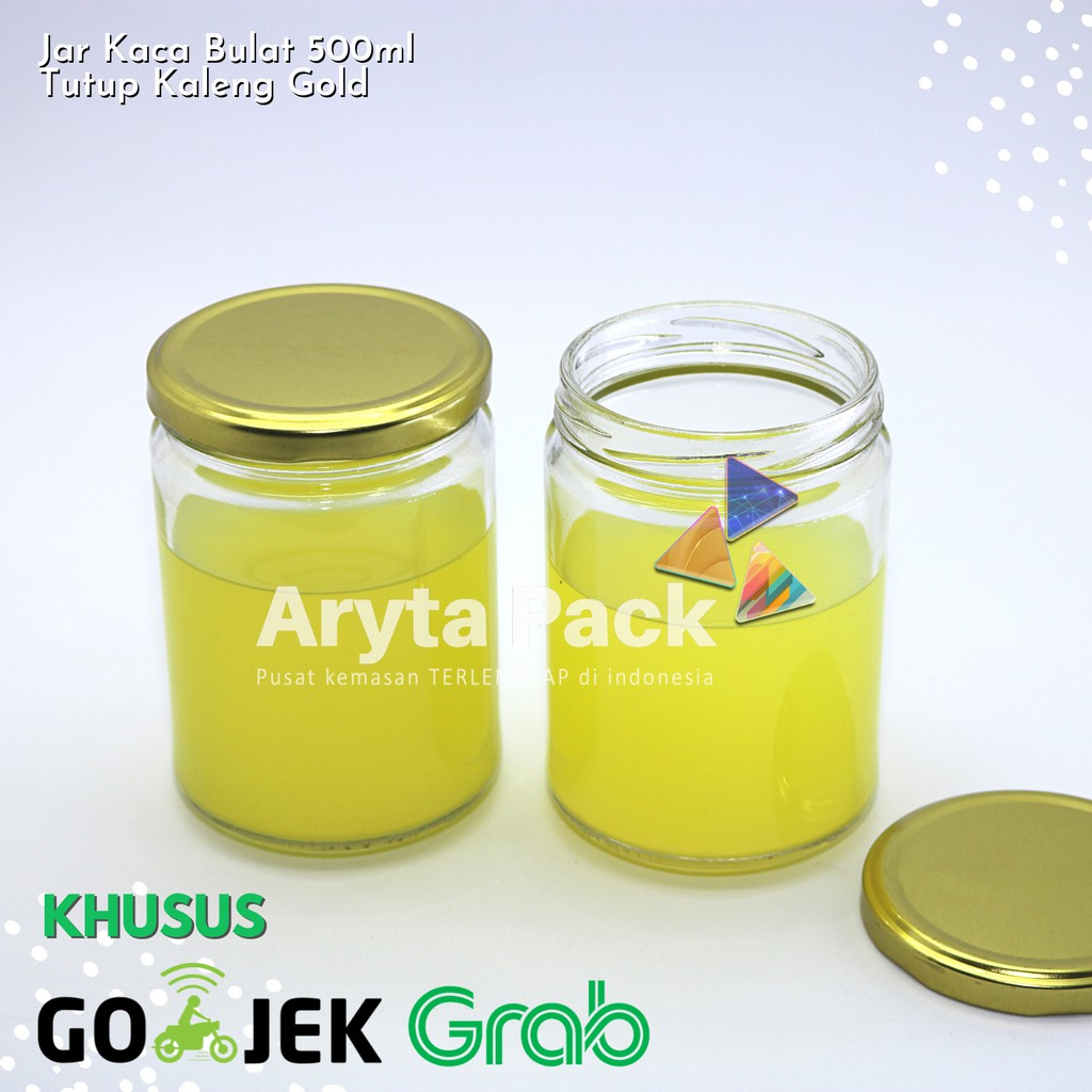 Jual Jar kaca 500ml round bulat glass jar toples tutup kaleng emas new ...
