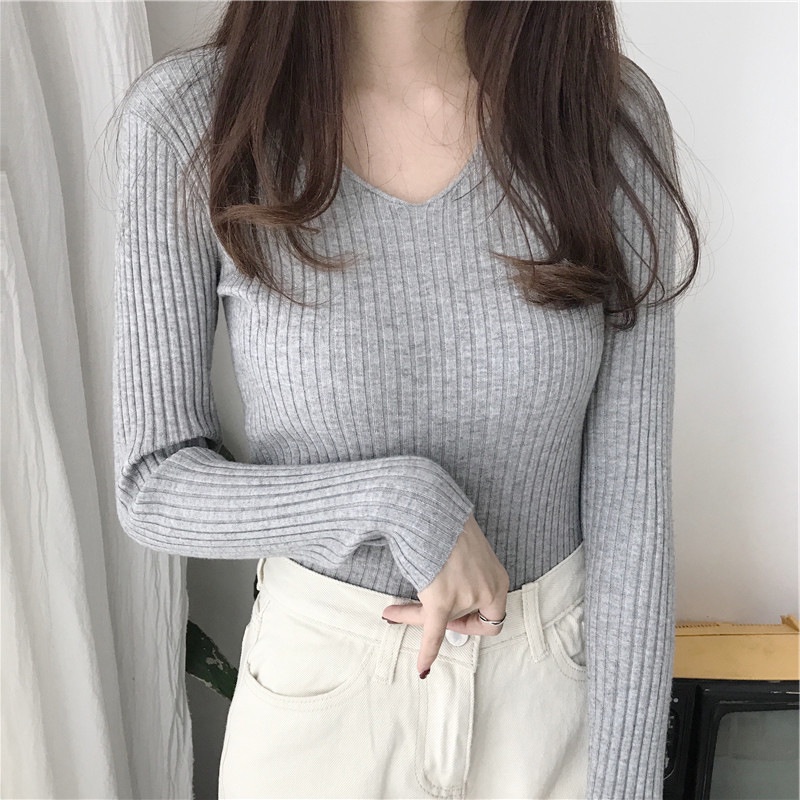 Jual AJWShop Atasan Rajut V Neck Lengan Panjang Import Bahan Premium Tebal dan Adem | Atasan ...