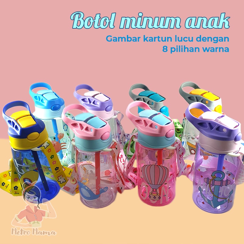 Jual Botol Minum Anak Sedotan Motif Lucu Tali Lanyard BPA Free 480ml | Shopee Indonesia
