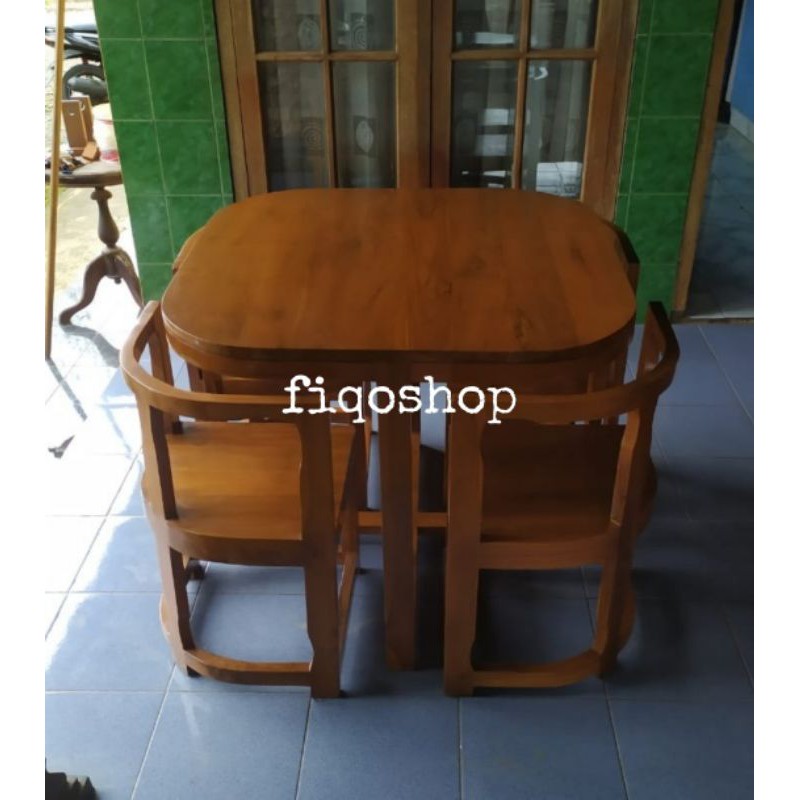 Jual MEJA MAKAN OVAL SIMPEL KURSI 4 CAFE KAYU JATI FURNITURE JEARA ...