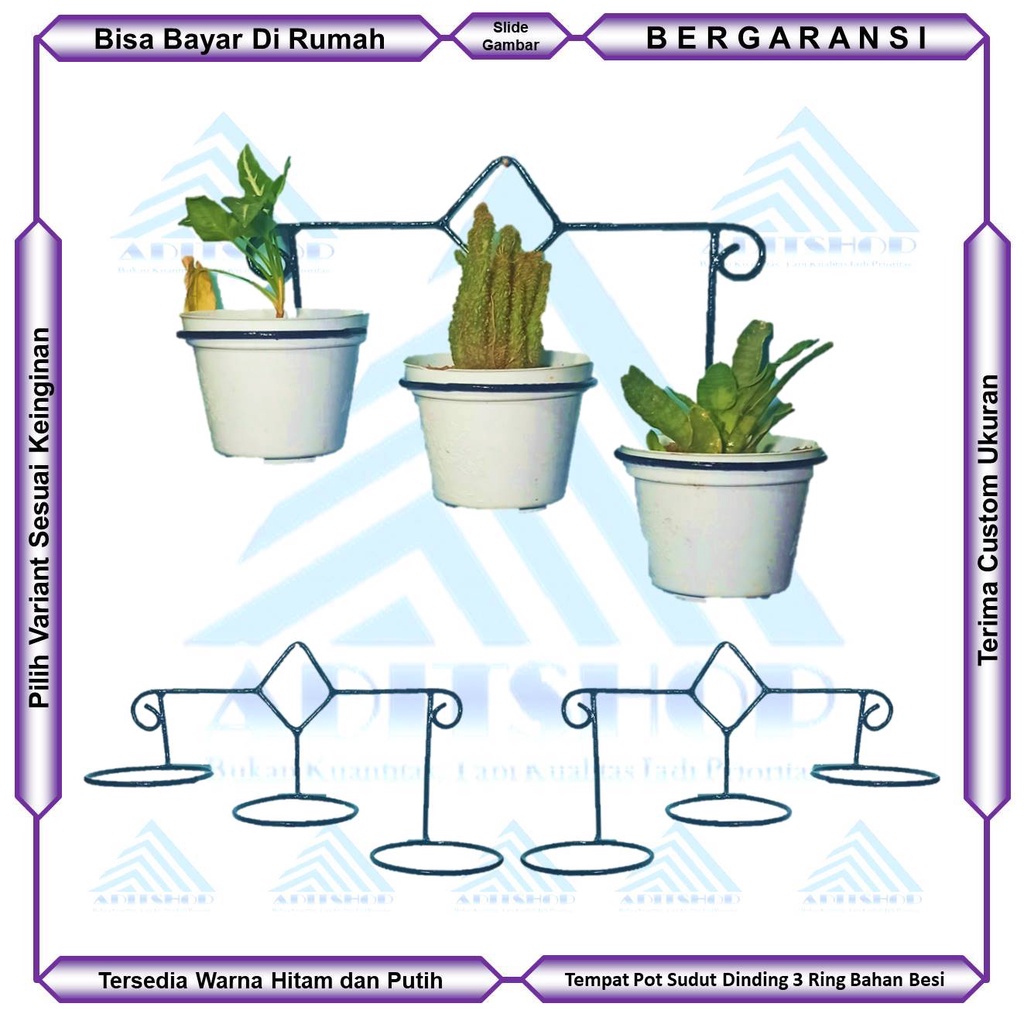 Jual Tempat Pot Dinding Ring 3 Cantolan Wajik Dari Besi - Standing Pot ...