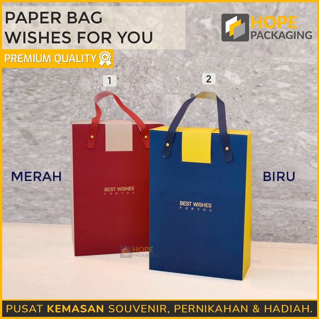 Jual (2PCS)Paper bag tulisan wishes for you Ukuran 17 cm x 7,5 cm x 25 ...
