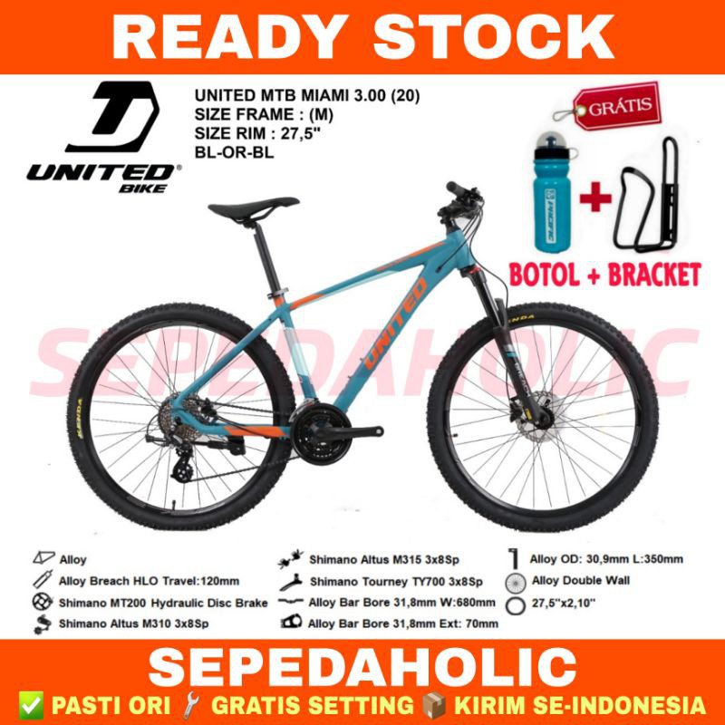 Jual Sepeda Gunung MTB UNITED MIAMI 3.00 27.5" Alloy Shimano 24 Speed ...