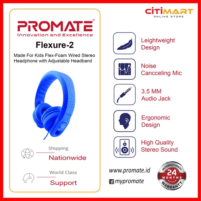 Jual Promate Headset Flexure-2 Flex-Foam Wired Stereo Headphone ...