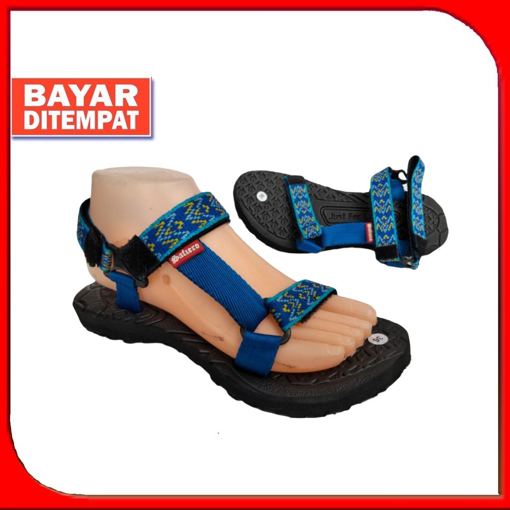Jual Sandal Gunung wanita biru motif batik sendal gunung cewek Safiero ...