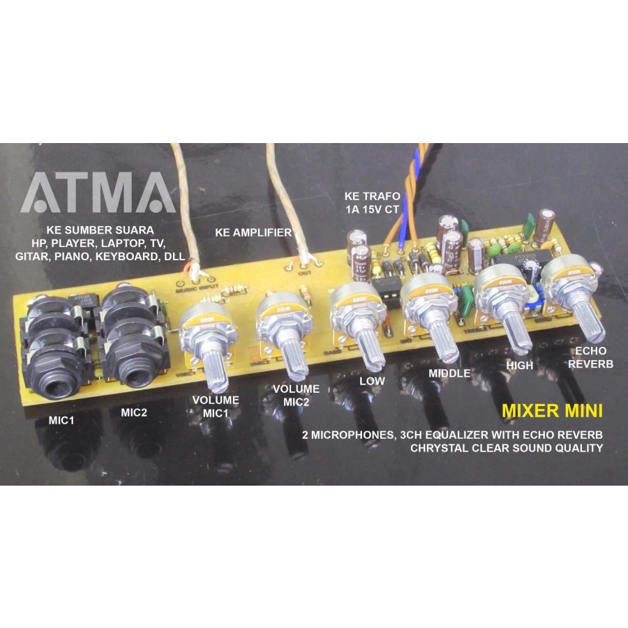 Jual Mixer Mini 2 Microphones Anti Feedback Tone Control 3 Equalizer ...