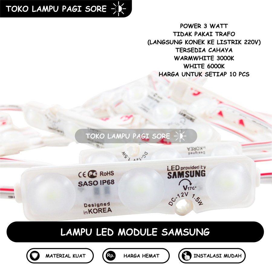 Jual Lampu Module LED Samsung 12V 3 Mata Modul DC 12 Volt IP68 | Shopee Indonesia