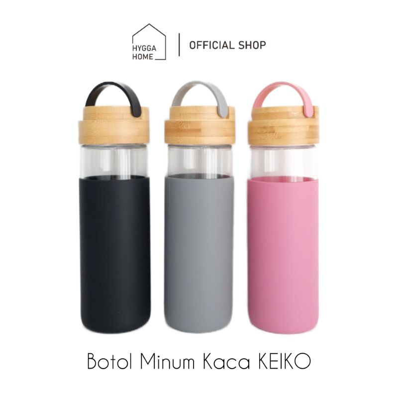 Jual Hygga Home KEIKO Botol Minum Kaca Estetik Tutup Bambu/Aesthetic ...