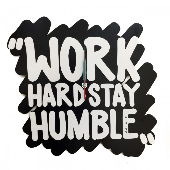 Jual ZENON Jam Dinding Kayu 3D WWMOT003 - Work Hard Stay Humble - Style ...