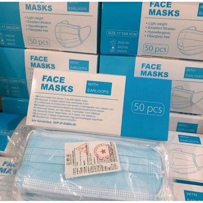 Jual Face masak 3ply earloop, 1 box isi 50 pcs,1 karton 80 box | Shopee ...
