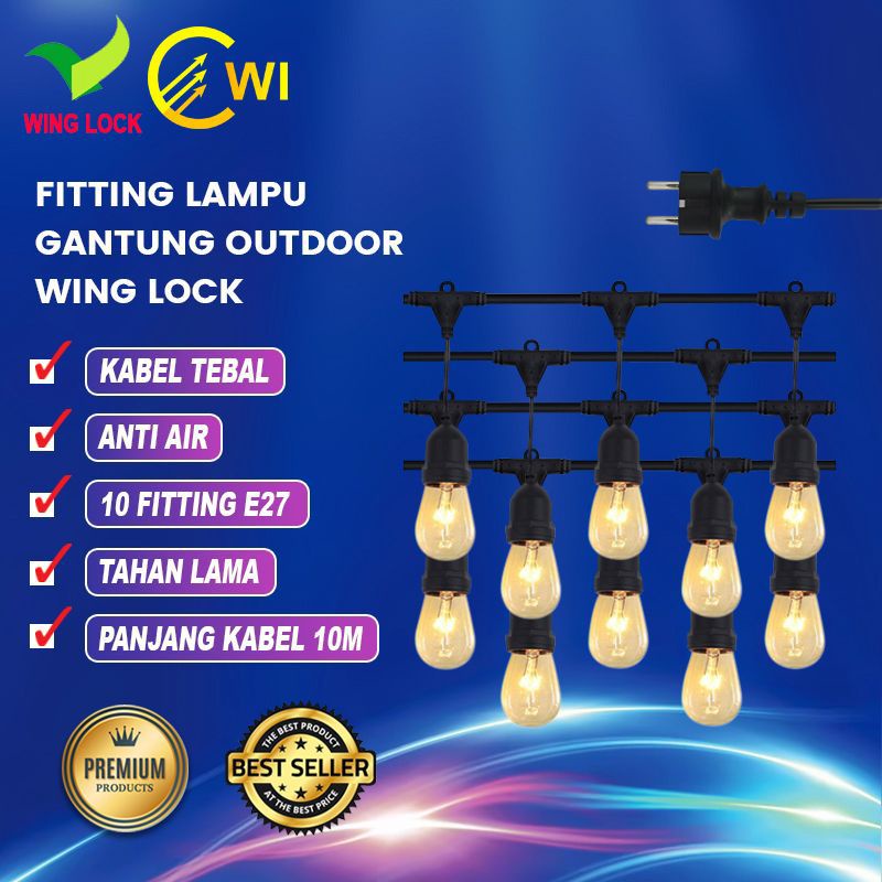Jual Kabel Fitting Lampu cafe gantung 10 meter 10 Fitting Wing Lock ...