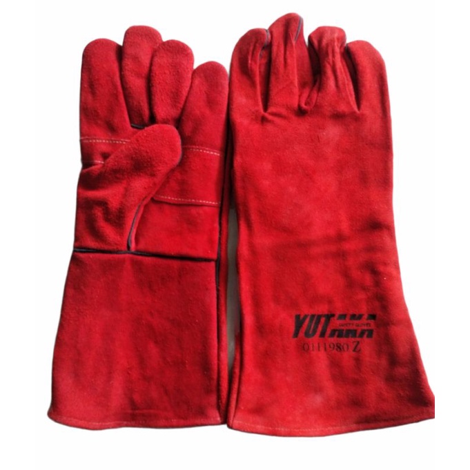 Jual Sarung Tangan Kulit Las Panjang 14 Inch Warna Merah/Sarung Tangan ...