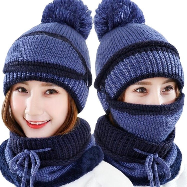 Jual Topi Kupluk Rajut Mask + Collar Scarf Winter - Topi Rajut Wanita ...