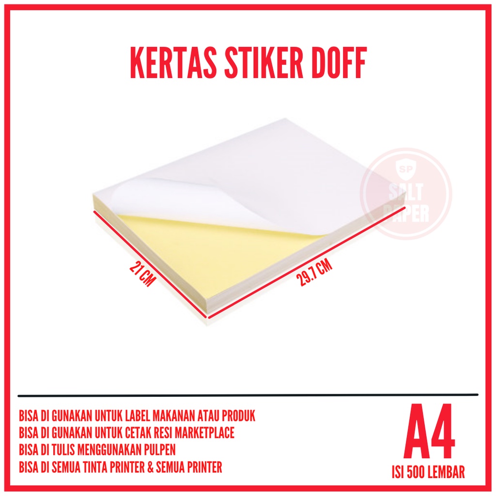Jual Kertas Stiker A4 Doff isi 500 lembar / Kertas Stiker Label A4 ...