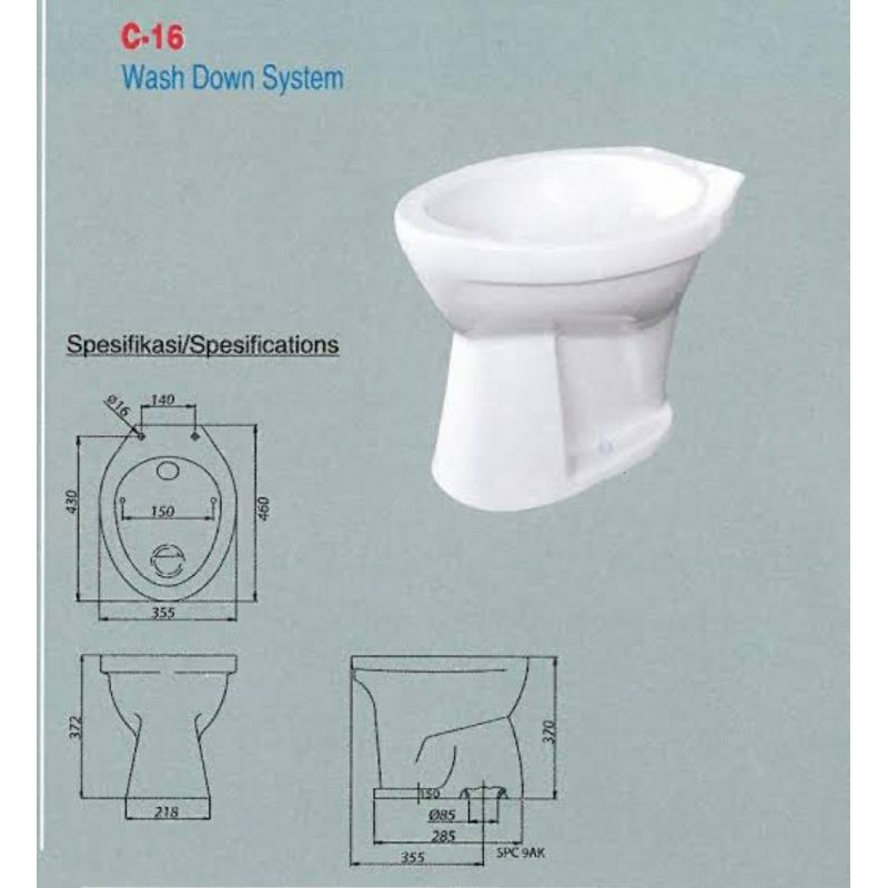 Jual closet kloset duduk + tutup merk ina c16 putih biru ivory beige ...