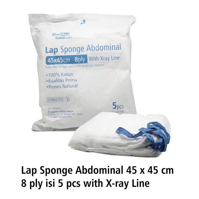 Jual Lap Sponge Abdominal 45cm 8ply isi 5 with X-ray Line OneMed OJM ...
