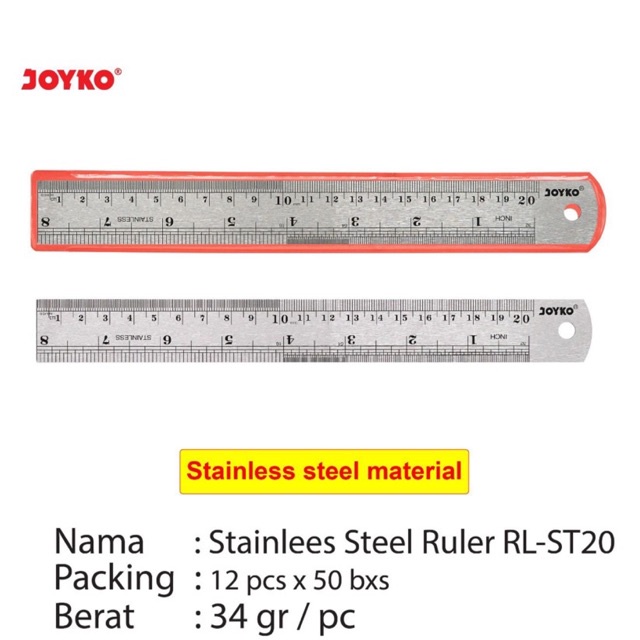 Jual Stainless Steel Ruler 20cm RL-ST20 / Penggaris Besi Tebal 20 cm SS ...