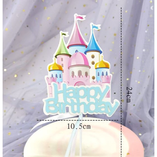 Jual Topper Castle Istana Rainbow hiasan Kue Ulang Tahun Happy Birthday ...