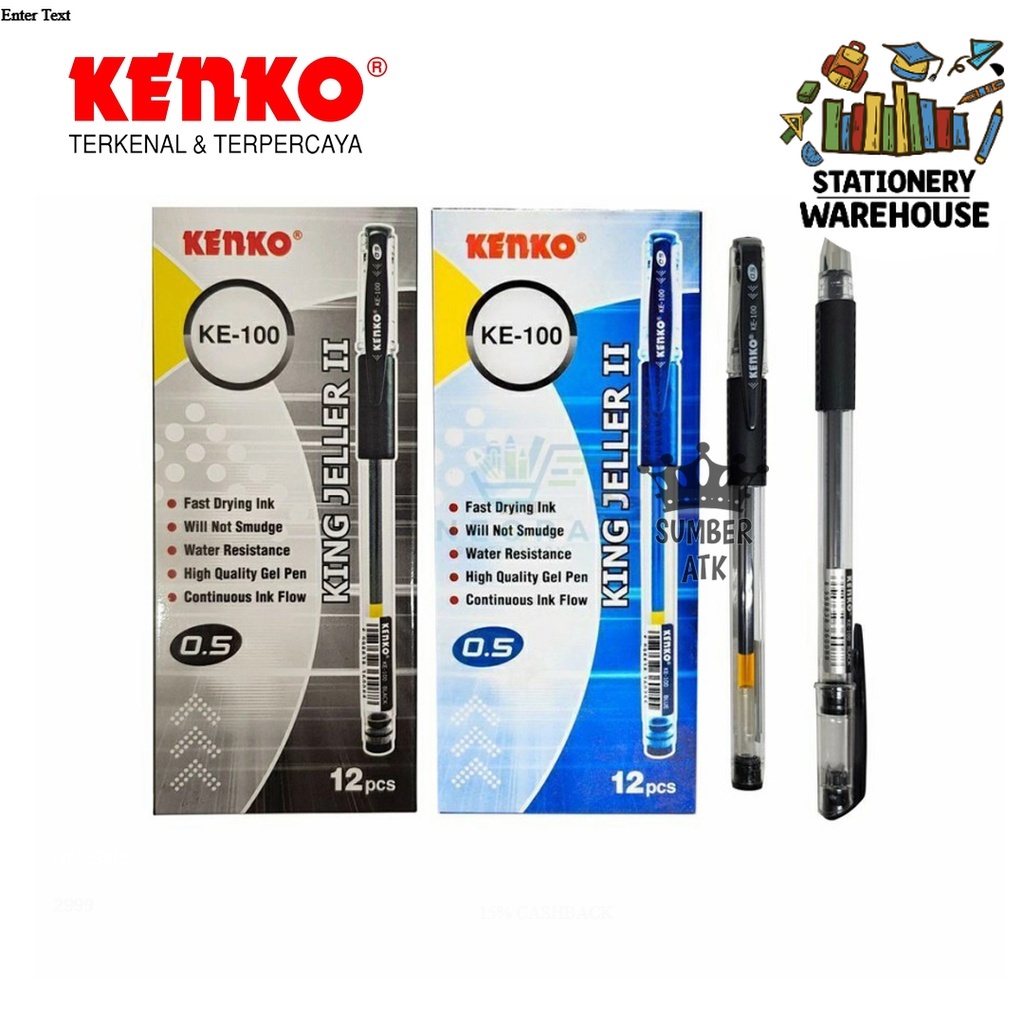 Jual Pulpen Gel Pen King Jeller II Kenko KE-100 Hitam Biru dan Merah ...
