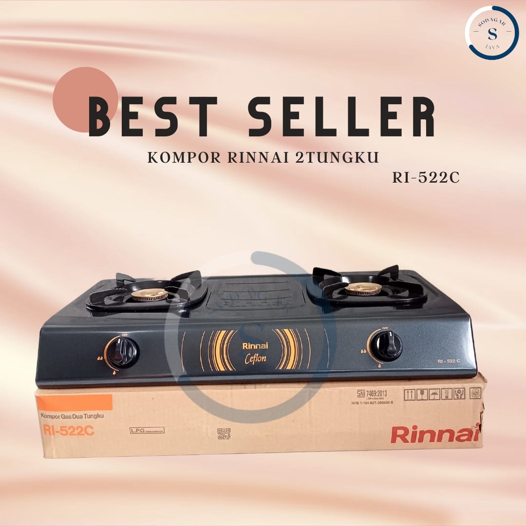 Jual Kompor Gas RINNAI 2tungku teflon RI-522C Asli Original | Shopee ...