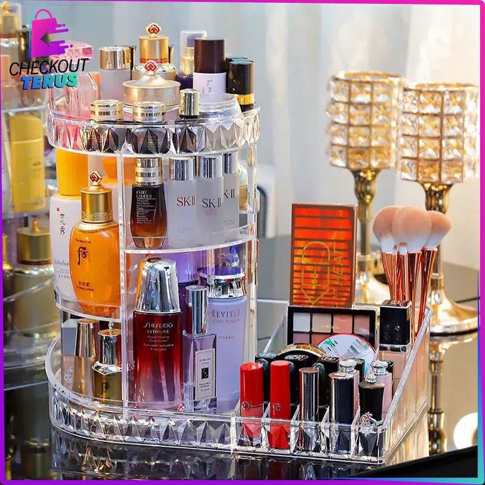 Jual CT K11 Rak Make Up Acrylic Putar 360 Derajat Bentuk Petak Diamond ...