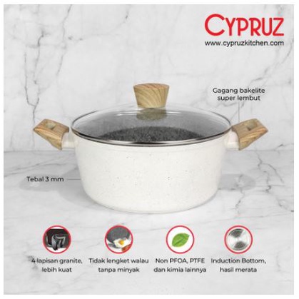 Jual Cypruz White Granite Casserole Pan / Panci Tebal Anti Lengket + Tutup | Shopee Indonesia