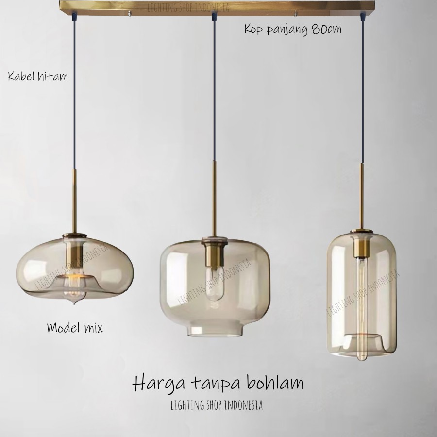 Jual Lampu gantung 3in1 kaca teh 1set 3 lampu meja makan minimalis cafe | Shopee Indonesia