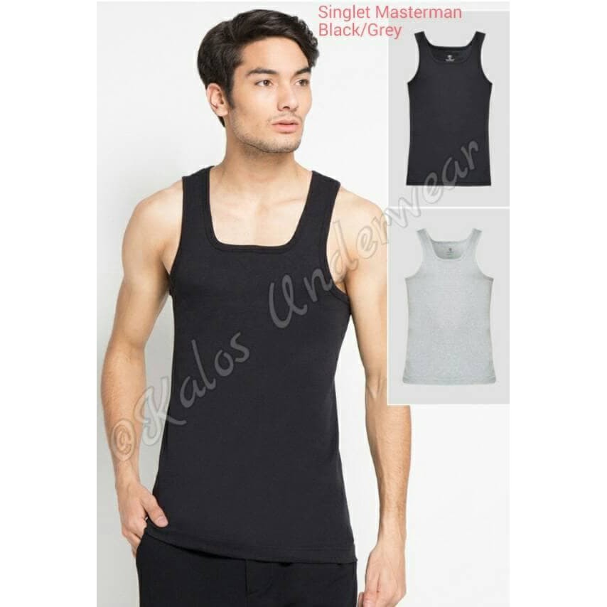 Jual Kaos Dalam Singlet Pria HITAM - ABU MASTERMAN Katun 100% Isi 1 pcs ...