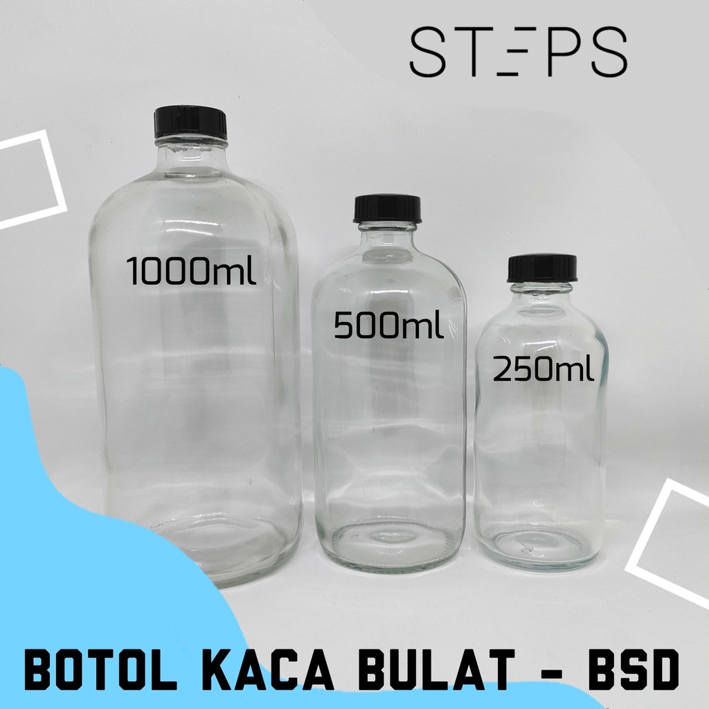 Jual BOTOL KACA POLOS TUTUP HITAM - BULAT/Glass Bottle Minuman Kopi ...