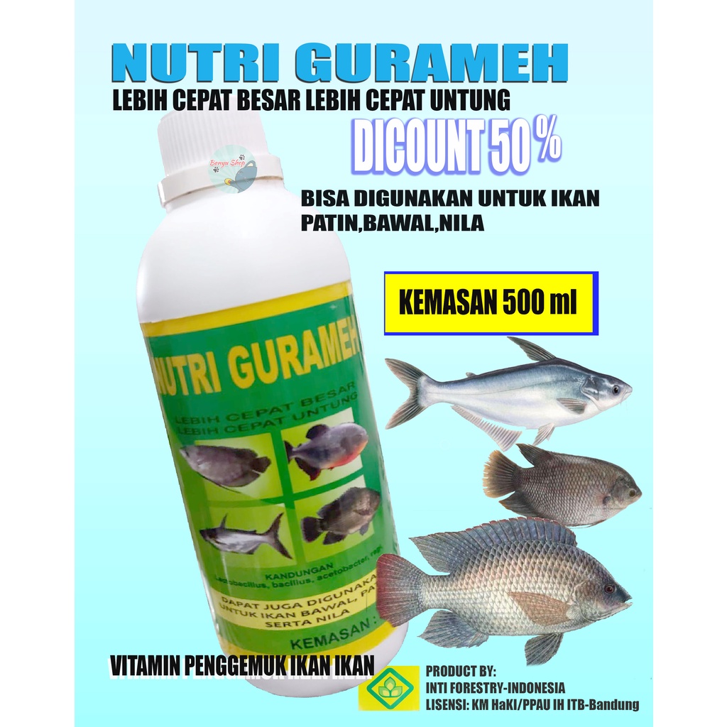Jual PENGGEMUK IKAN-NUTRI GURAMEH-VITAMIN PENGGEMUK IKAN-GURAMEH,BAWAL,NILA,PATIN-500 ML ...