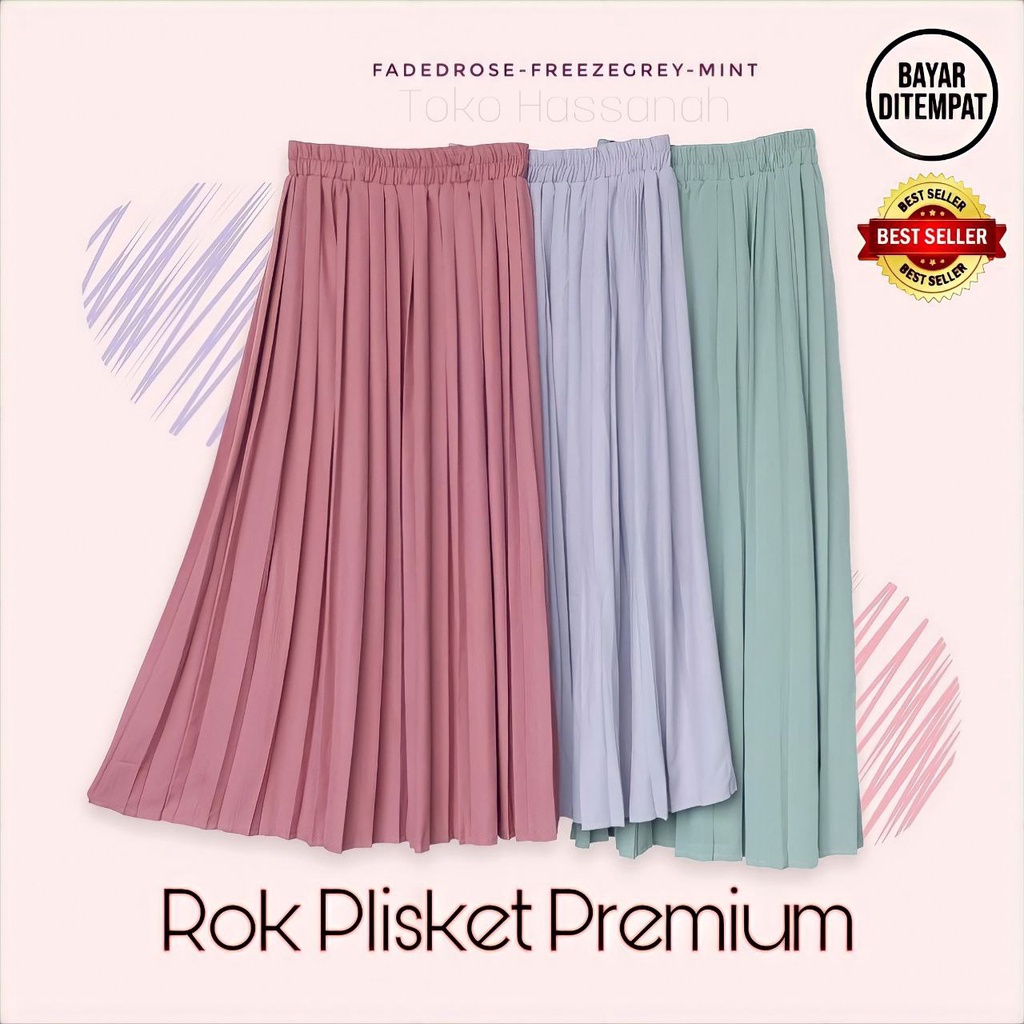 Jual ROK PLISKET BAHAN HYGET PREMIUM SIZE FIT M-XXL PINGGANG KARET ROK PLISKET JUMBO PREMIUM ...