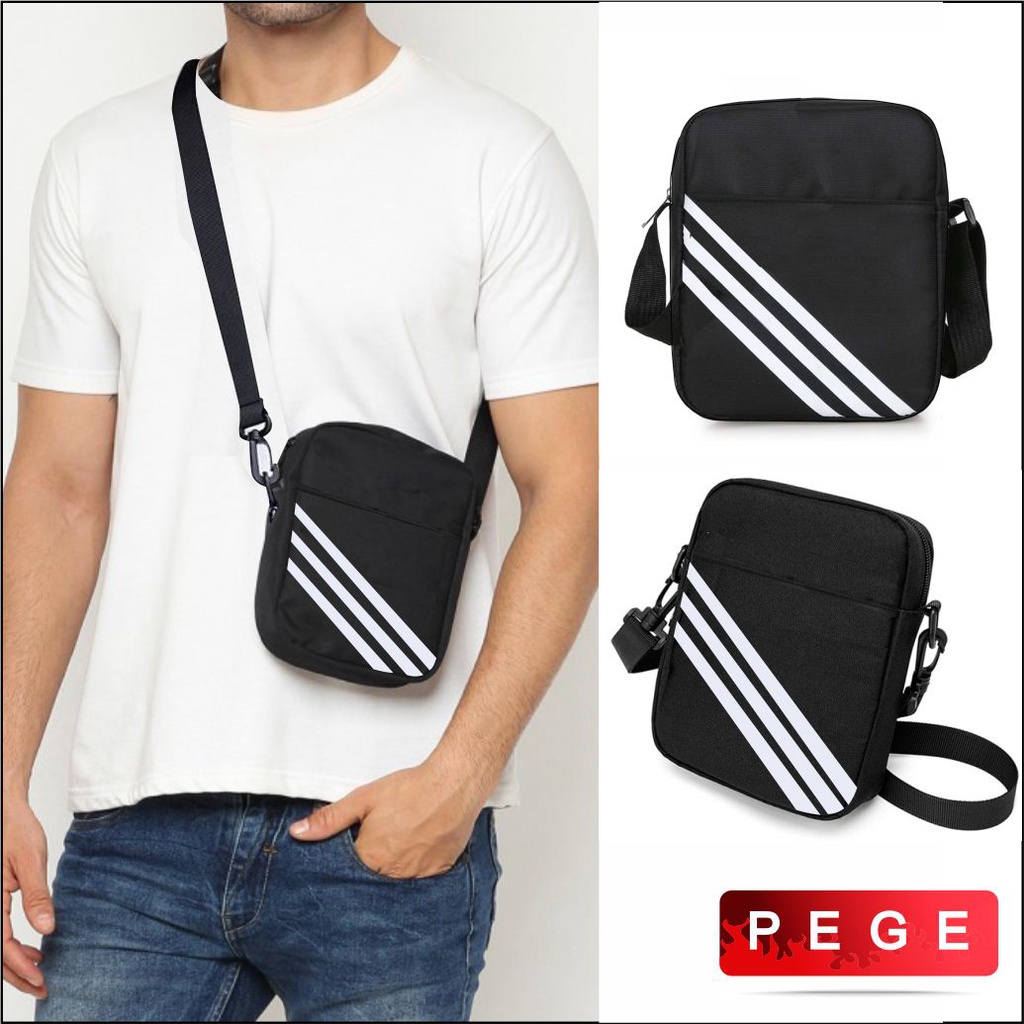 Jual Tas Selempang Polos Motif Sablon Garis Pria Model SImpel Kasual ...