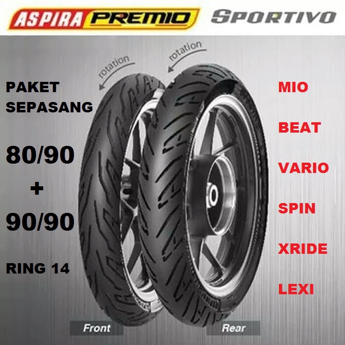 Jual Paket BAN TERBAIK Aspira Premio Sportivo 80/90 & 90/90 14 PABRIKAN PIRELLI ukuran standar ...