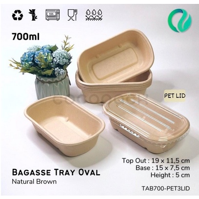 Jual Bagasse Oval 700ml Natural Brown Tutup PET-10 PCS | Shopee Indonesia