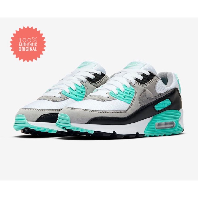 Jual Nike Air Max 90 White/Particle Grey-Hyper Turquoise | Shopee Indonesia