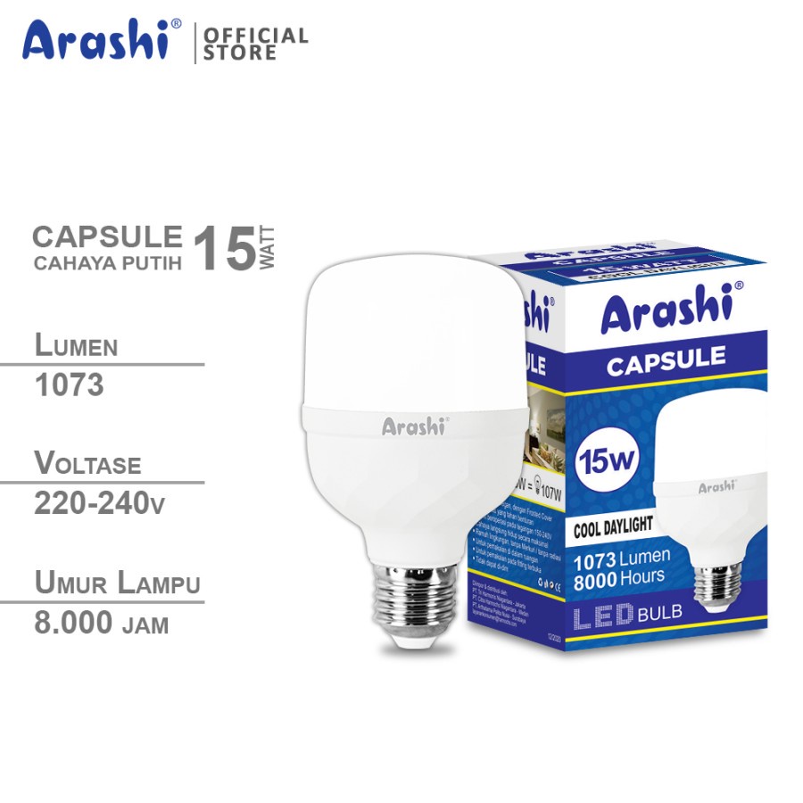 Jual Arashi Lampu LED Capsule 15 Watt CDL Putih Bohlam LED Capsule | Shopee Indonesia
