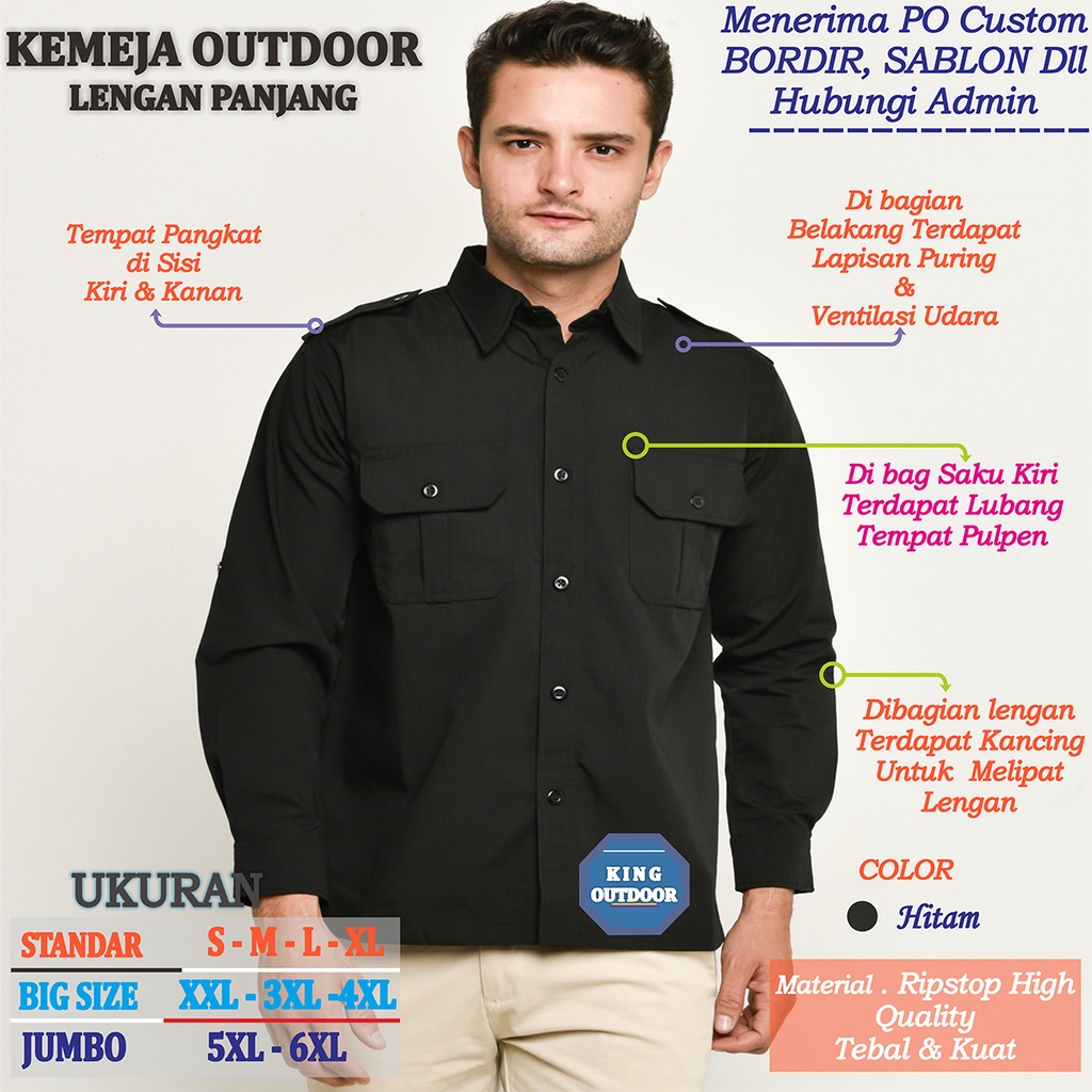 Jual (SIZE JUMBO) KEMEJA DINAS LAPANGAN/PDL (5XL-6XL) HITAM | KEMEJA OUTDOOR | SERAGAM TACTICAL ...