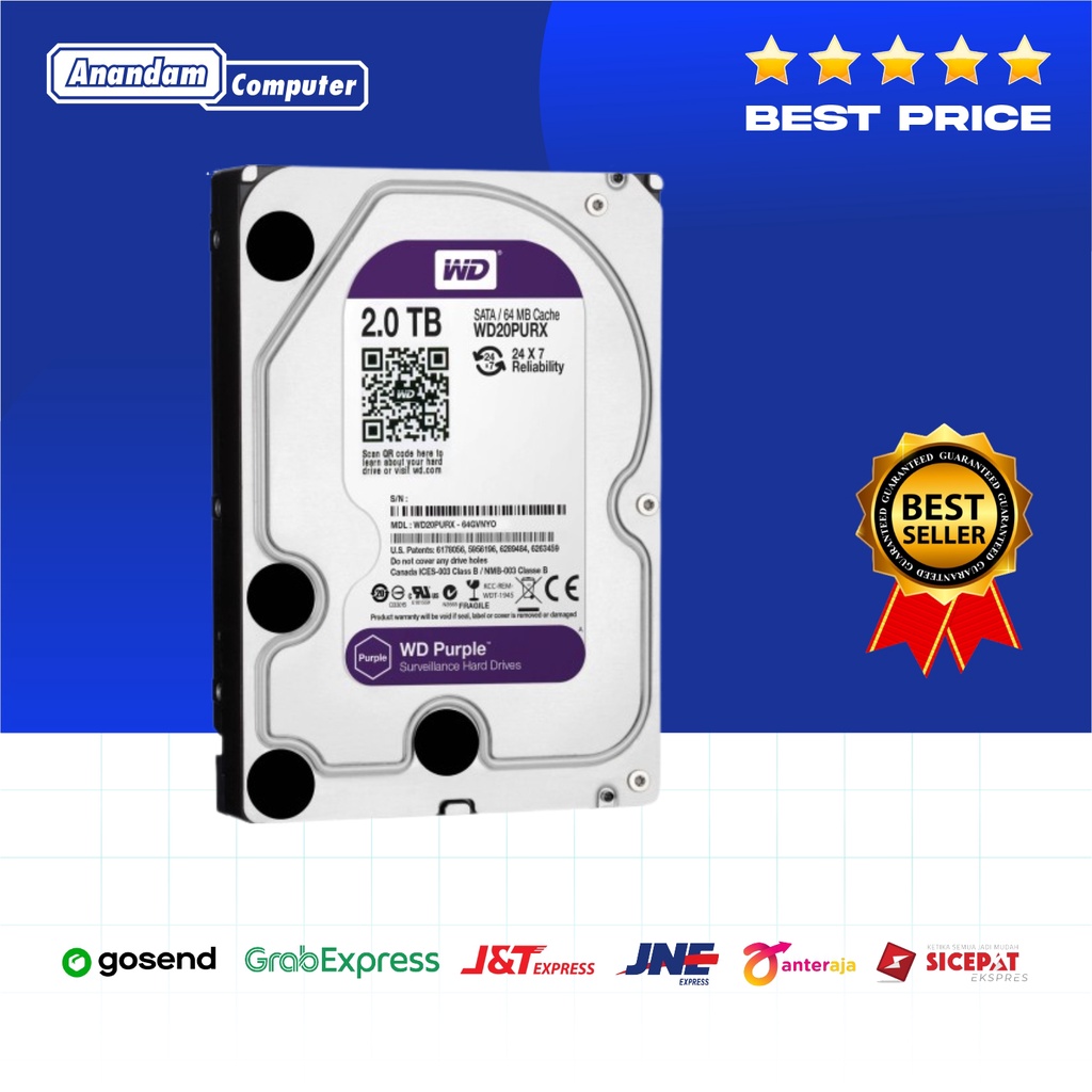 Jual WDC Hardisk Internal Sata CCTV 2TB BF64 - PURPLE (GRS RESMI) | Shopee Indonesia