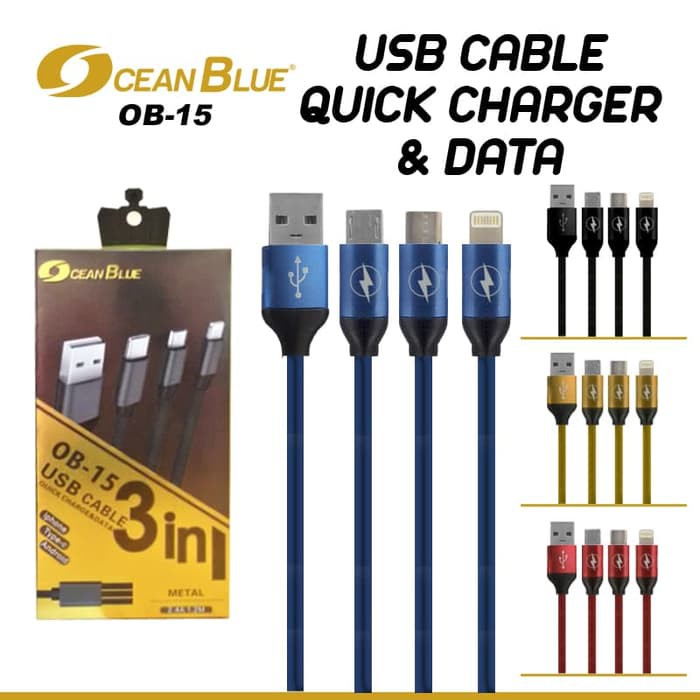 Jual USB Cable Data Ocean Blue 3 in 1 OB-15 - Biru | Shopee Indonesia
