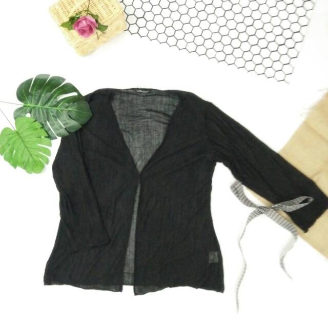 Jual Cardigan hitam black transparan lengan panjang chiffon impor ...